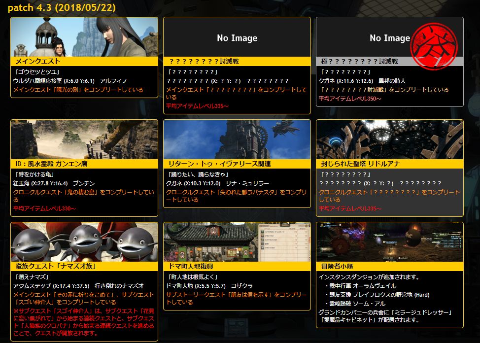 【FF14】パッチ4.3のコンテンツ開始クエストはここを見れば一発！パッチ4.3初動リストツールを紹介！他｜馬鳥速報