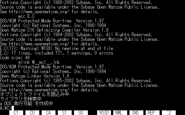 [DOS][C][ASM]OpenWatcomでinlineアセンブラ : wnc develop 記録