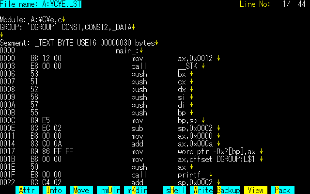 [DOS][C][ASM]OpenWatcomでinlineアセンブラ : wnc develop 記録