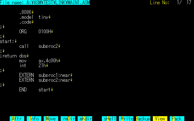 [DOS][ASM]31-JWasmとWarpLinkでCOM形式作成2 : wnc develop 記録