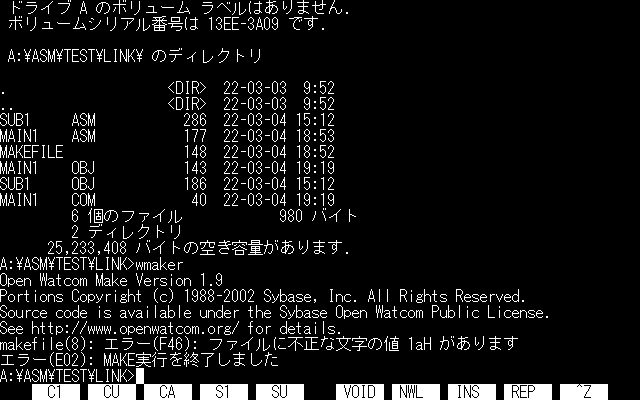 [DOS][ASM]32-JWasmとWarpLinkでCOM形式作成3 : wnc develop 記録