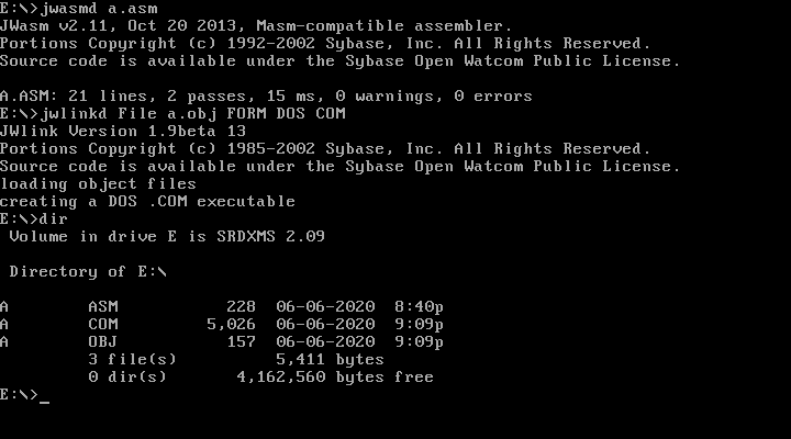 [DOS][ASM]29-JWasmとWarpLinkでCOM形式作成 : wnc develop 記録
