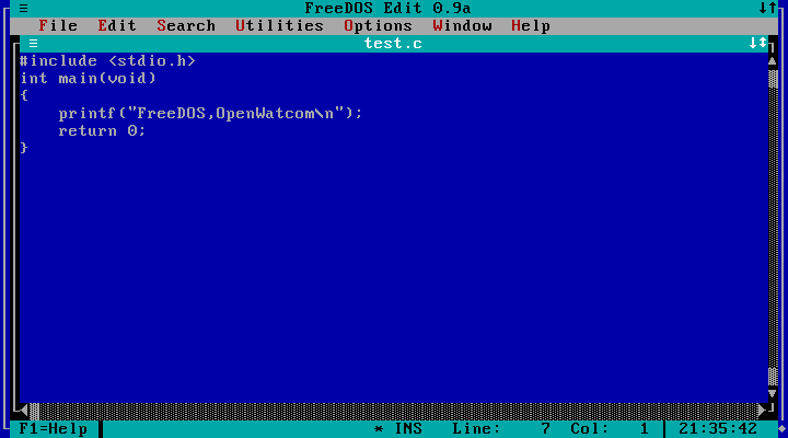 [DOS][C]VirtualBox上のFreeDOSでC言語 : wnc develop 記録