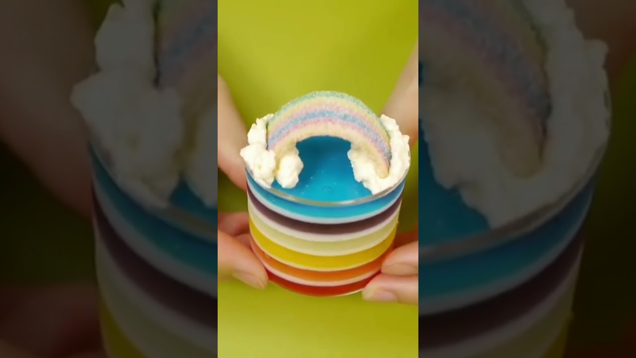 【妄想グルメ】🌈Rainbow jelly on the clouds 雲にかかった虹のゼリー ＃Shorts : YouTuberコメ速報